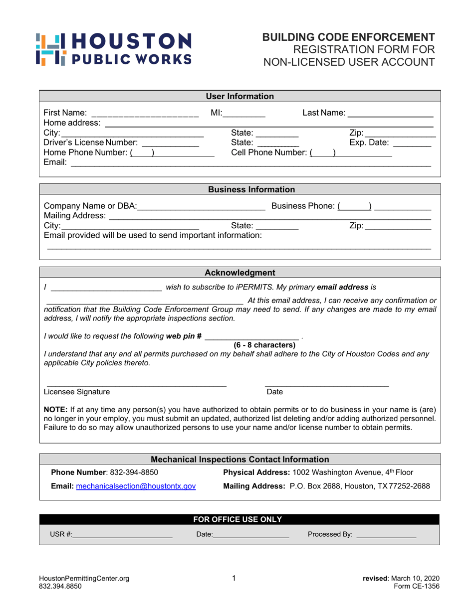 Form CE-1356 - Fill Out, Sign Online and Download Fillable PDF, City of ...