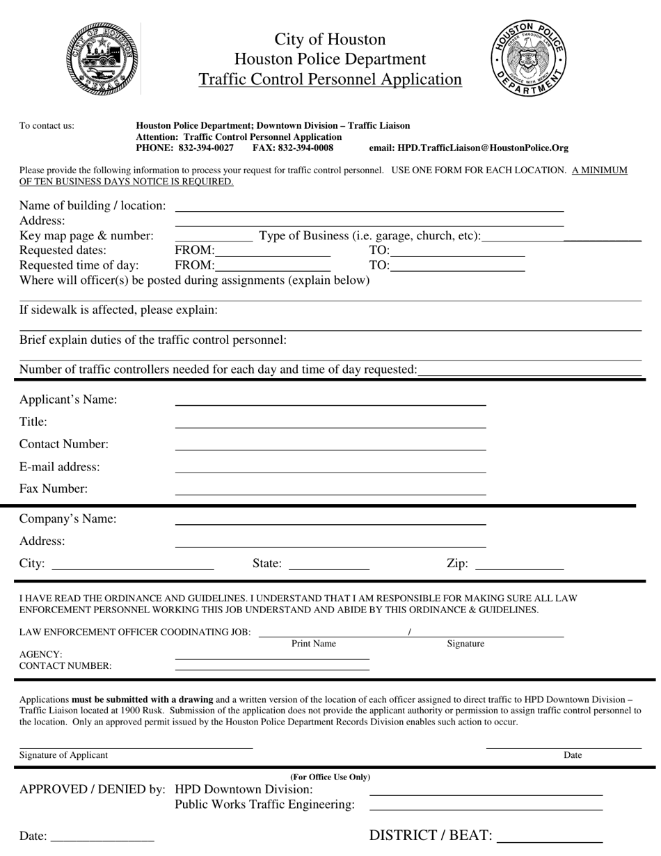 City of Houston, Texas Traffic Control Personnel Application - Fill Out ...