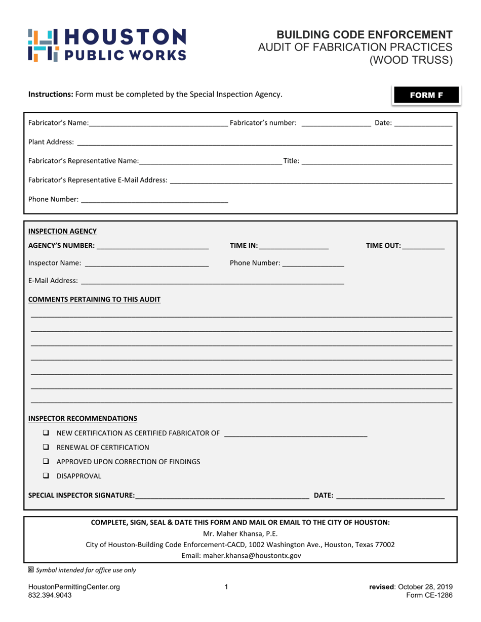 Form F (CE-1286) - Fill Out, Sign Online and Download Fillable PDF ...
