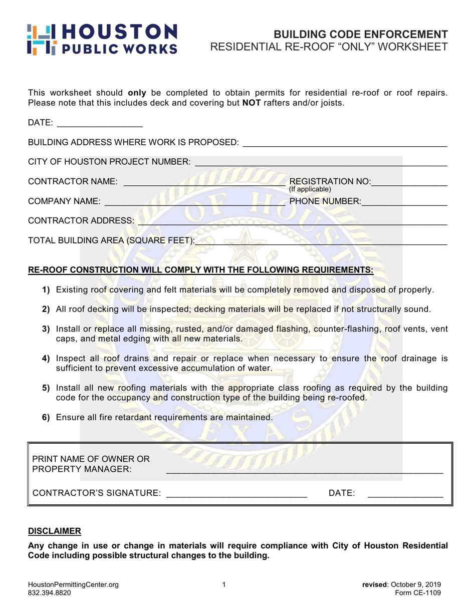 Form CE-1109 - Fill Out, Sign Online and Download Fillable PDF, City of ...