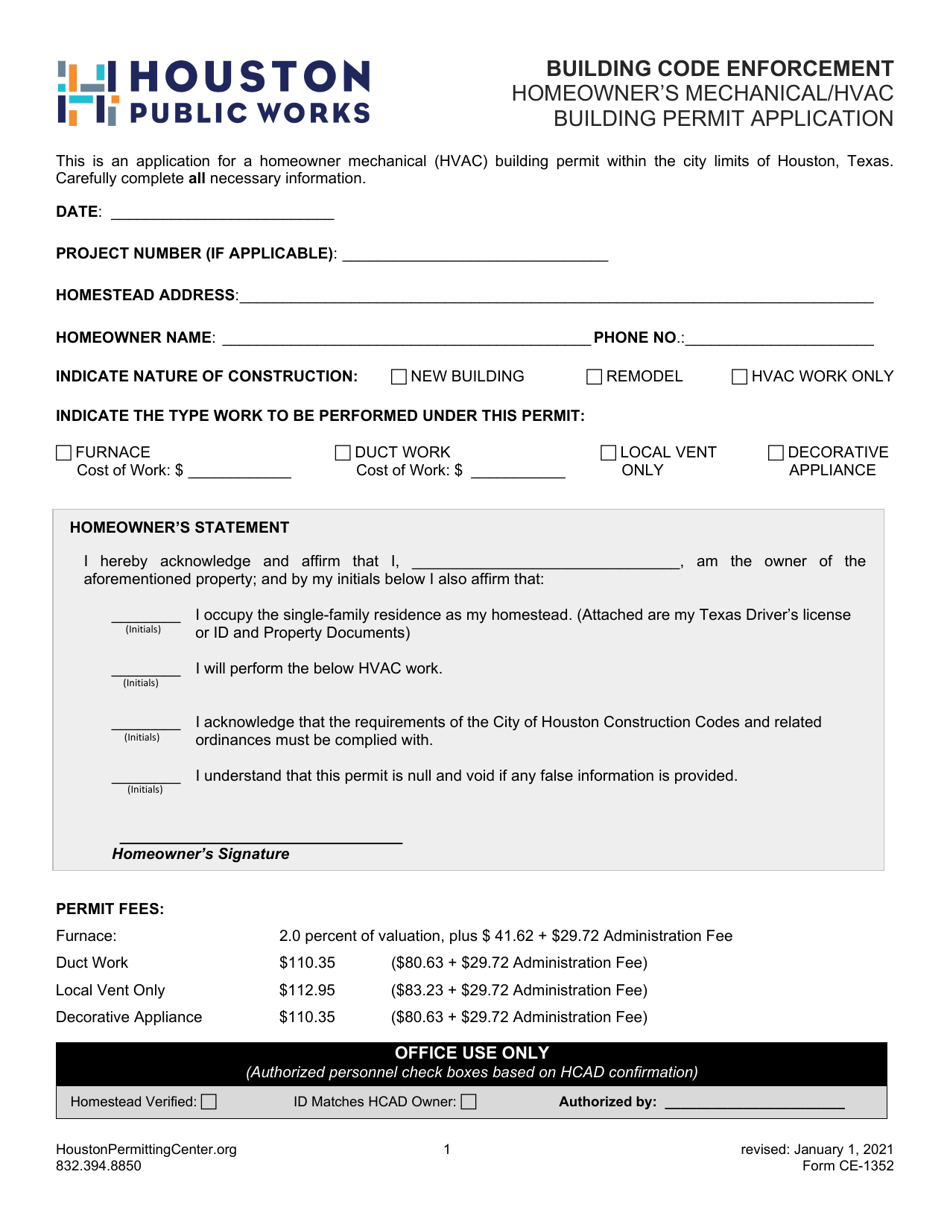 Form CE-1352 - Fill Out, Sign Online and Download Fillable PDF, City of ...