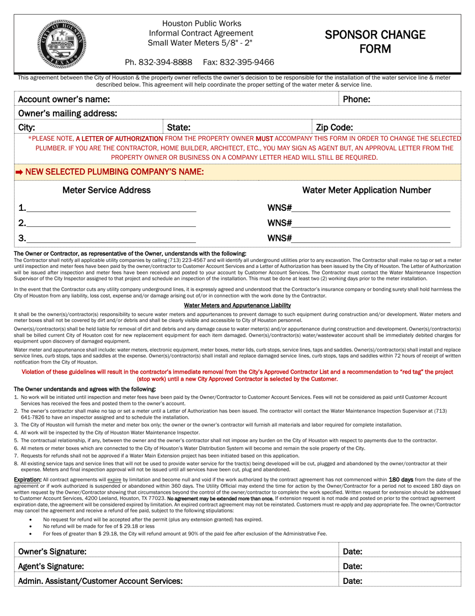 City of Houston, Texas Sponsor Change Form - Fill Out, Sign Online and ...