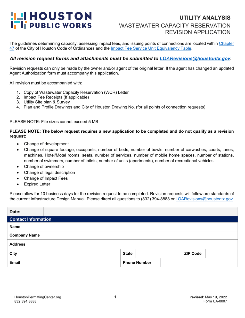 Form UA-0007 - Fill Out, Sign Online and Download Fillable PDF, City of ...