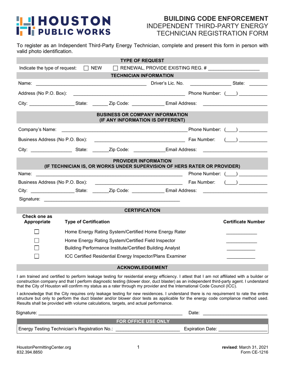 Form CE-1216 - Fill Out, Sign Online and Download Fillable PDF, City of ...