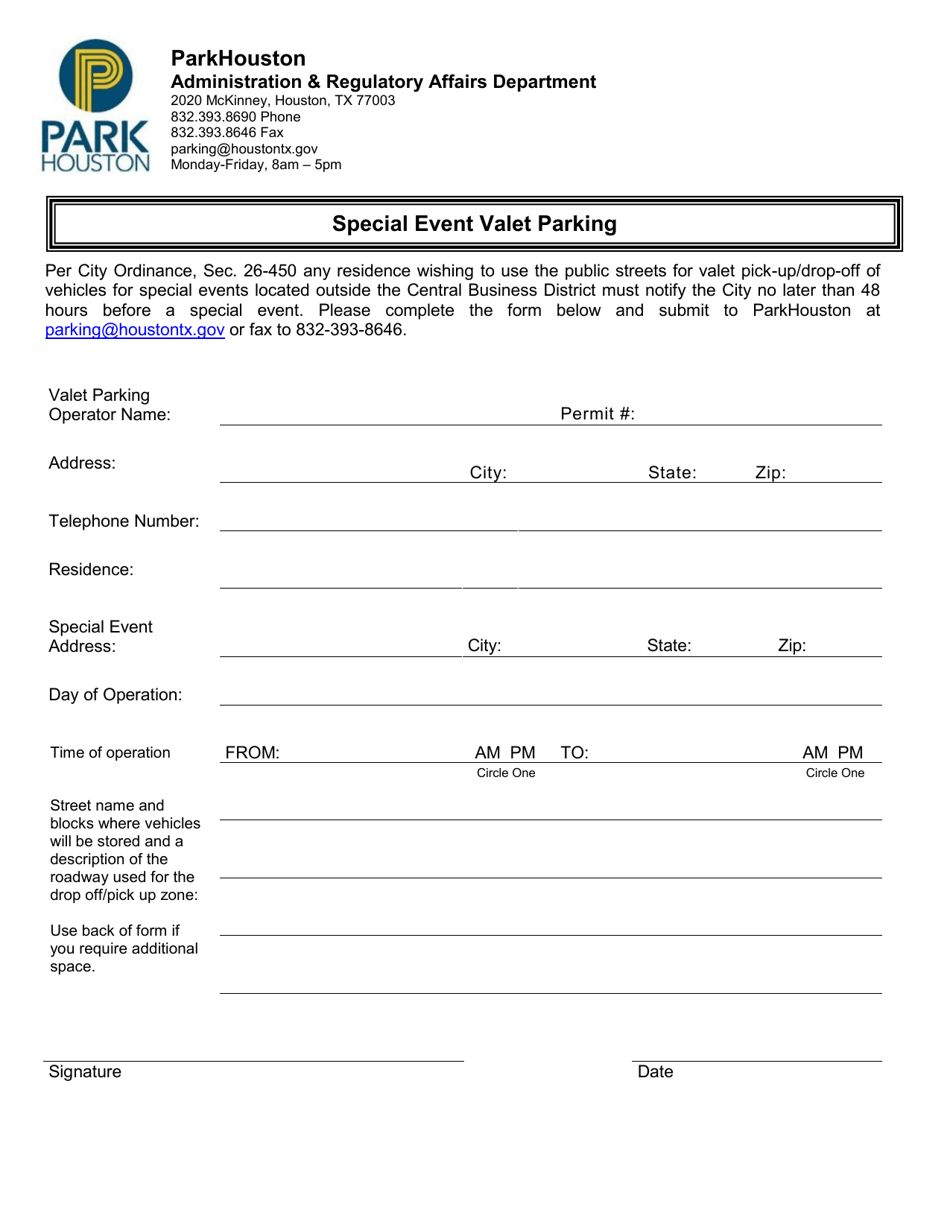 City of Houston, Texas Special Event Valet Parking - Fill Out, Sign ...