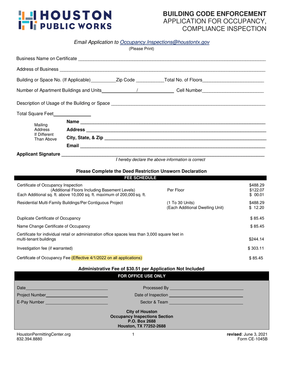Form CE-1045B - Fill Out, Sign Online and Download Fillable PDF, City ...