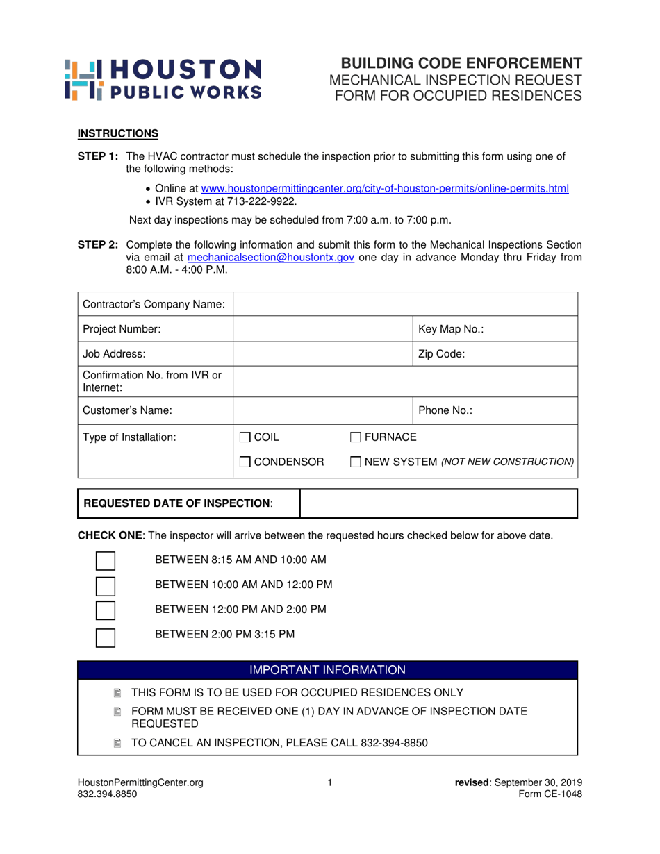 Form CE-1048 - Fill Out, Sign Online and Download Fillable PDF, City of ...