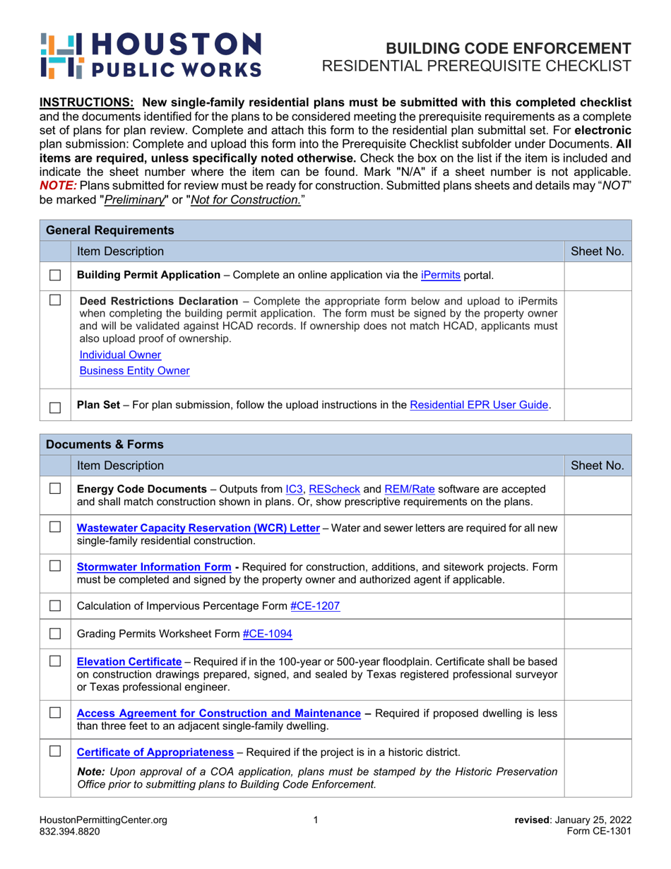 Form CE-1301 - Fill Out, Sign Online and Download Fillable PDF, City of ...