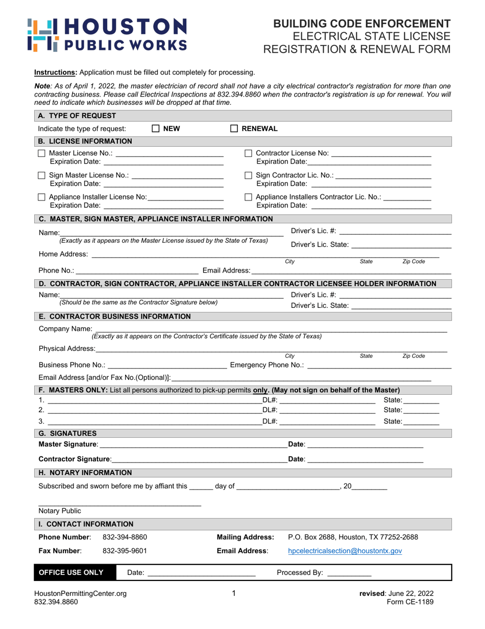 Form CE-1189 - Fill Out, Sign Online and Download Fillable PDF, City of ...