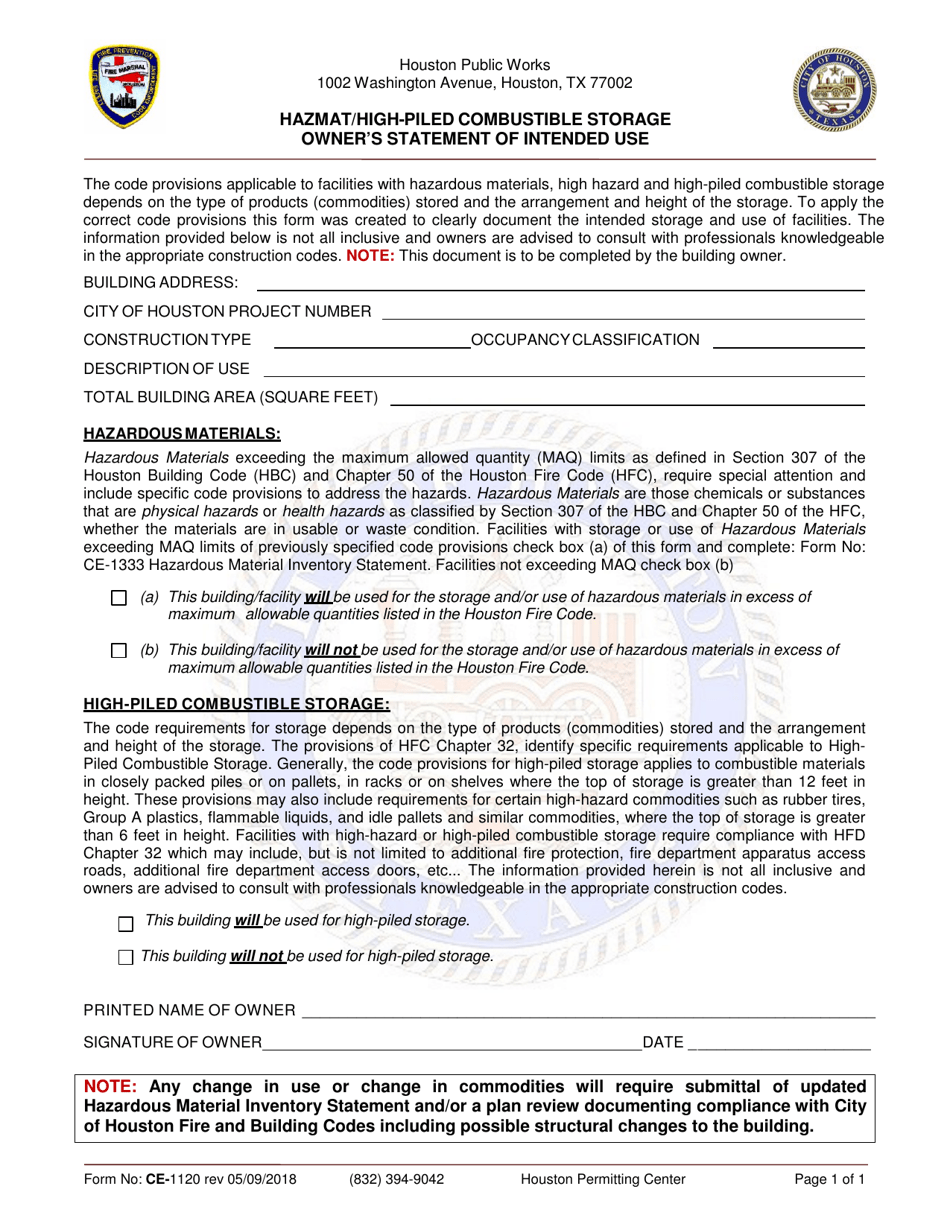 Form CE-1120 - Fill Out, Sign Online and Download Fillable PDF, City of ...