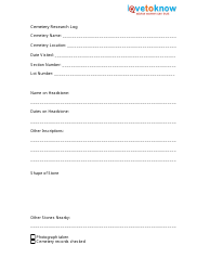 Cemetery Research Log Template - Lovetoknow Download Printable PDF ...