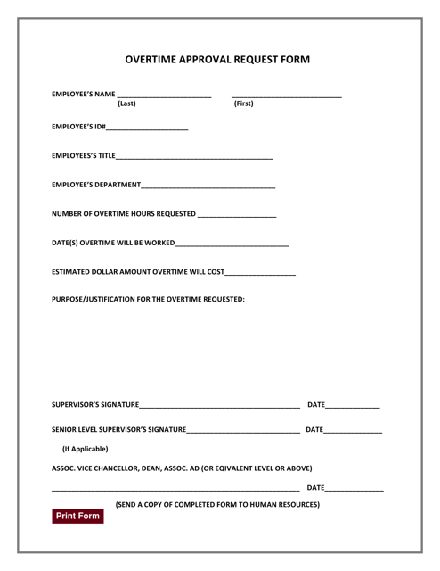 Overtime Approval Form Doc - Form example download