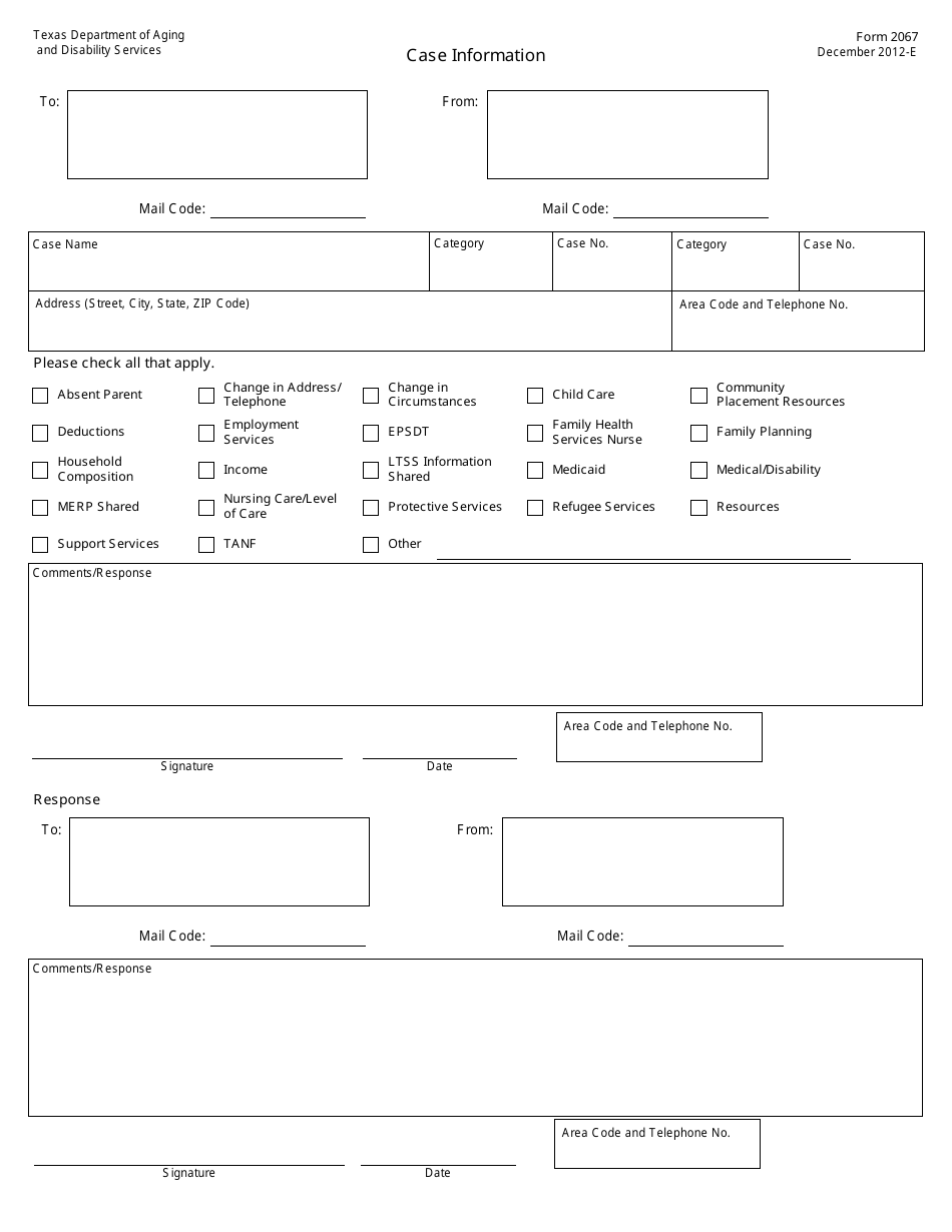 Form 2067 - Fill Out, Sign Online and Download Fillable PDF, Texas ...