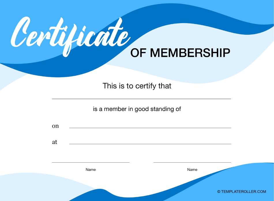 Certificate of Membership Template - Blue Download Printable PDF ...