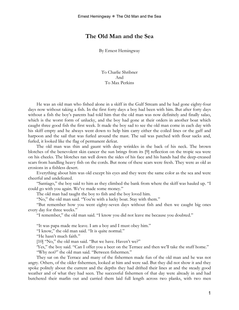 The Old Man and the Sea - Ernest Hemingway Download Printable PDF ...