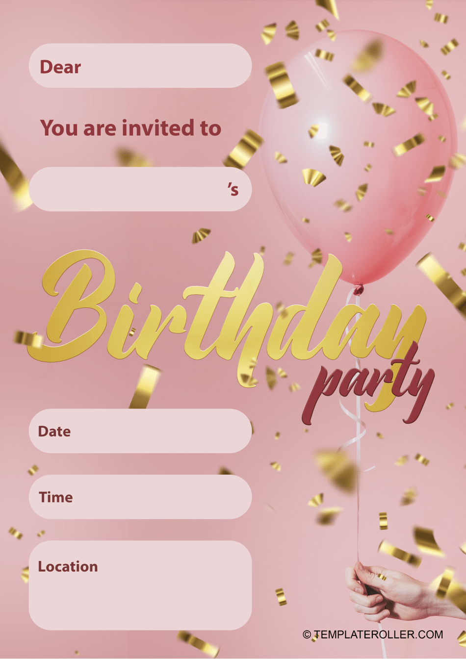 Birthday Party Invitation Template - Pink Download Printable PDF ...