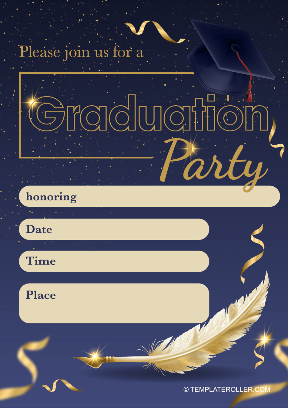 Graduation Party Invitation Template - Dark Blue Download Printable PDF ...