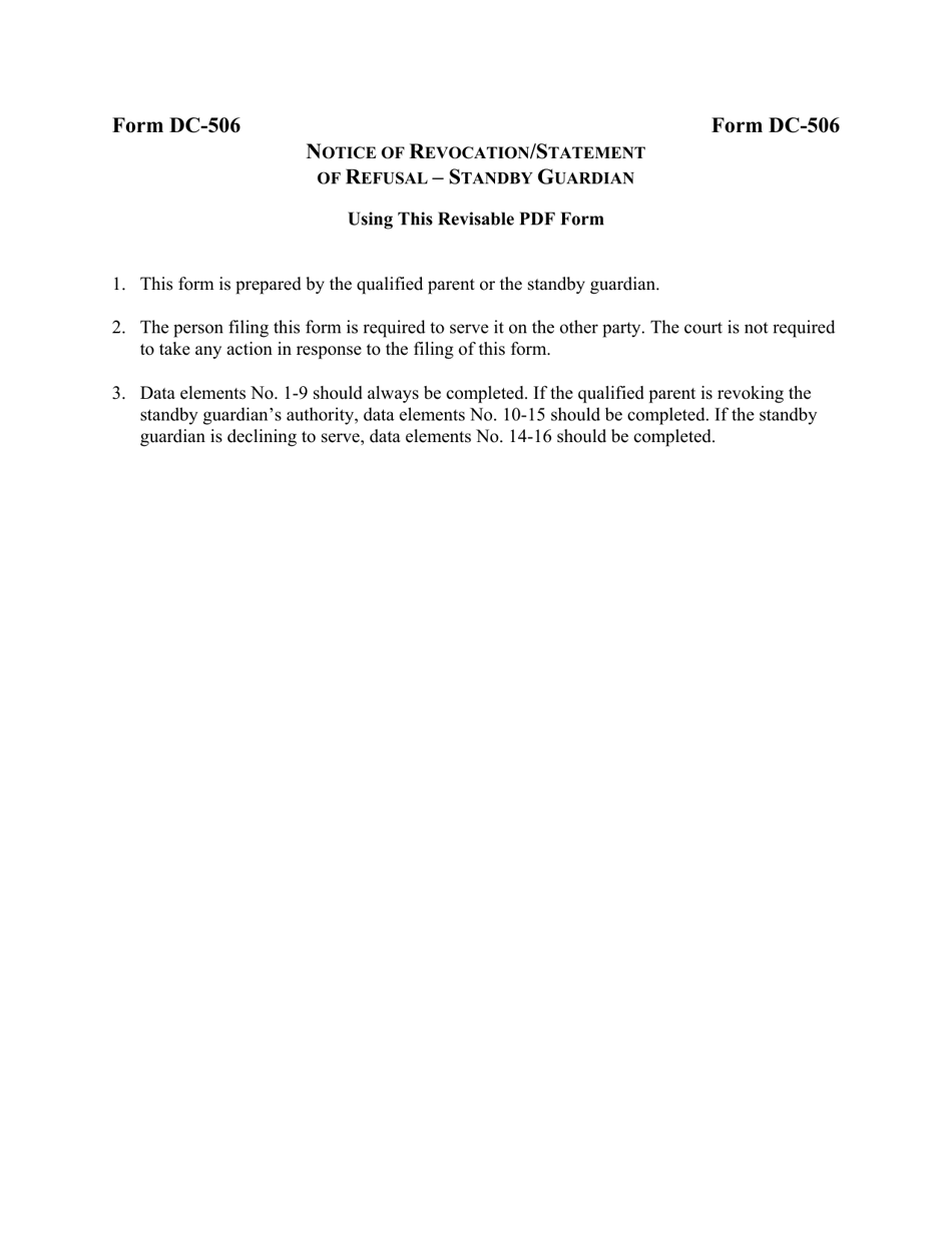 Download Instructions for Form DC-506 Notice of Revocation/Statement of ...