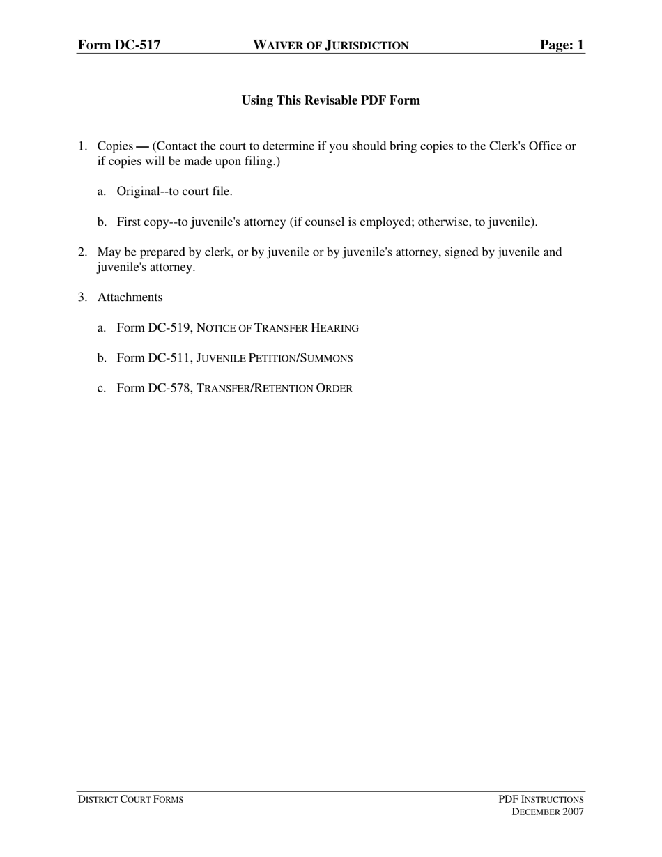 Download Instructions for Form DC-517 Waiver of Jurisdiction PDF ...