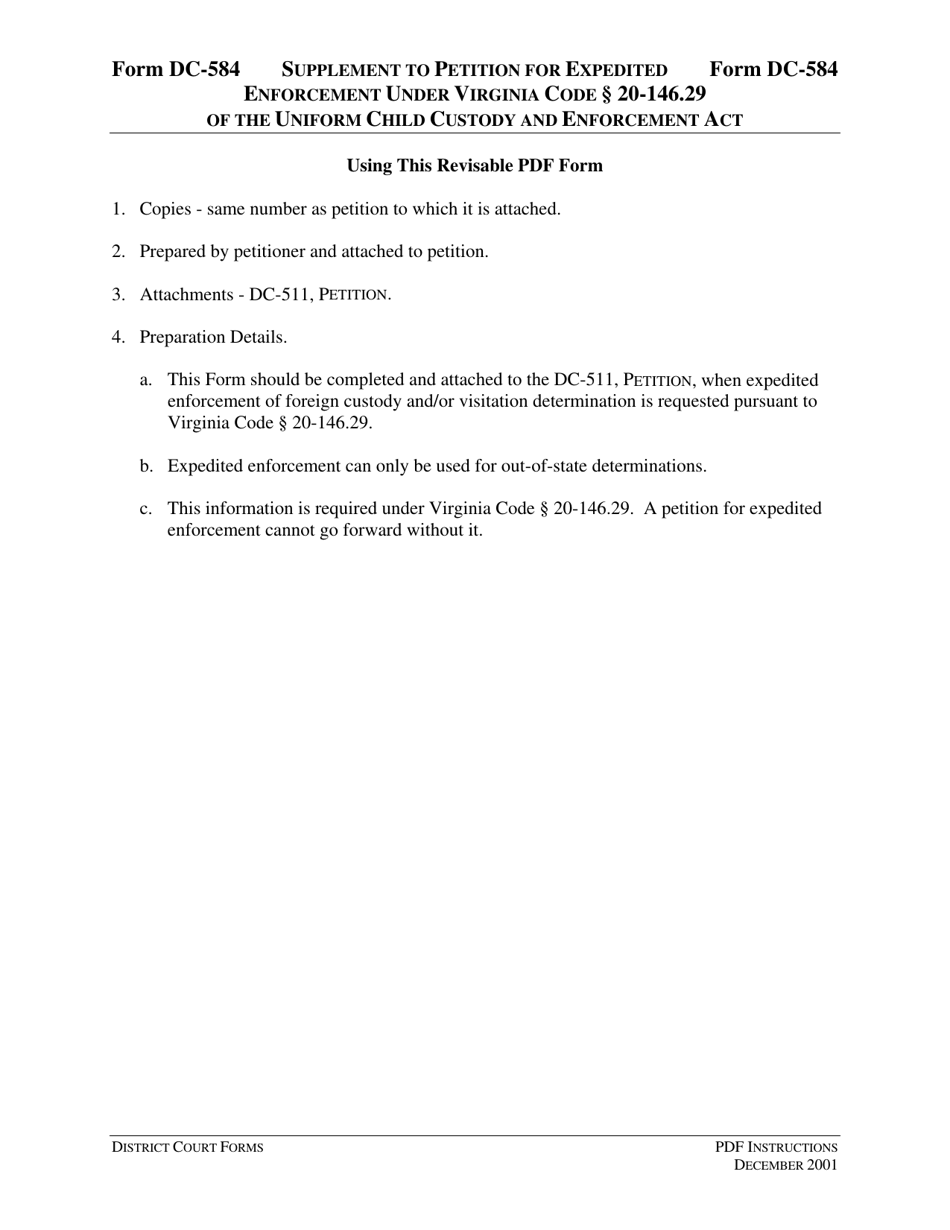 Download Instructions for Form DC-584 Supplement to Petition for ...