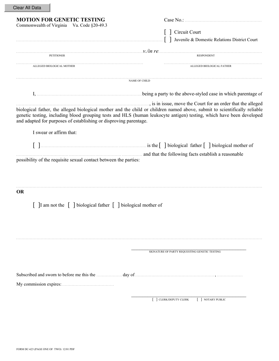 Form Dc 623 Fill Out Sign Online And Download Fillable Pdf Virginia