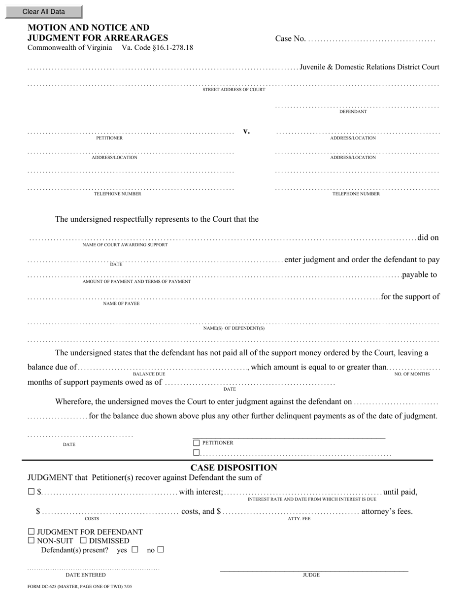 Form DC-625 - Fill Out, Sign Online and Download Fillable PDF, Virginia | Templateroller