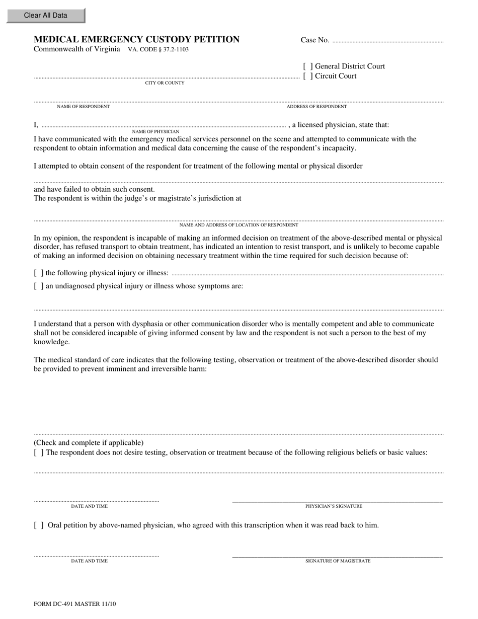 Form DC-491 - Fill Out, Sign Online and Download Fillable PDF, Virginia ...