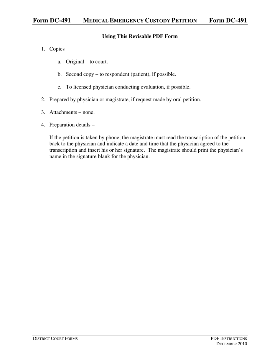 Download Instructions for Form DC-491 Medical Emergency Custody ...