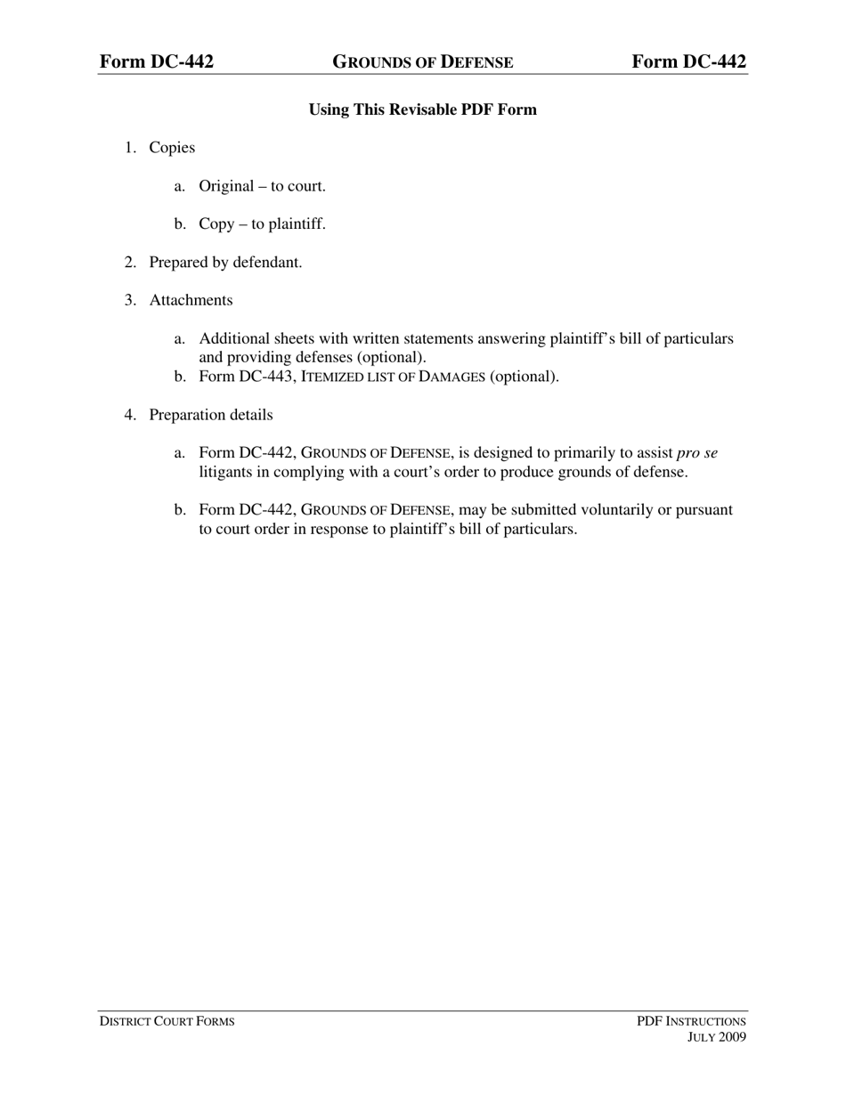 Download Instructions for Form DC-442 Grounds of Defense PDF ...