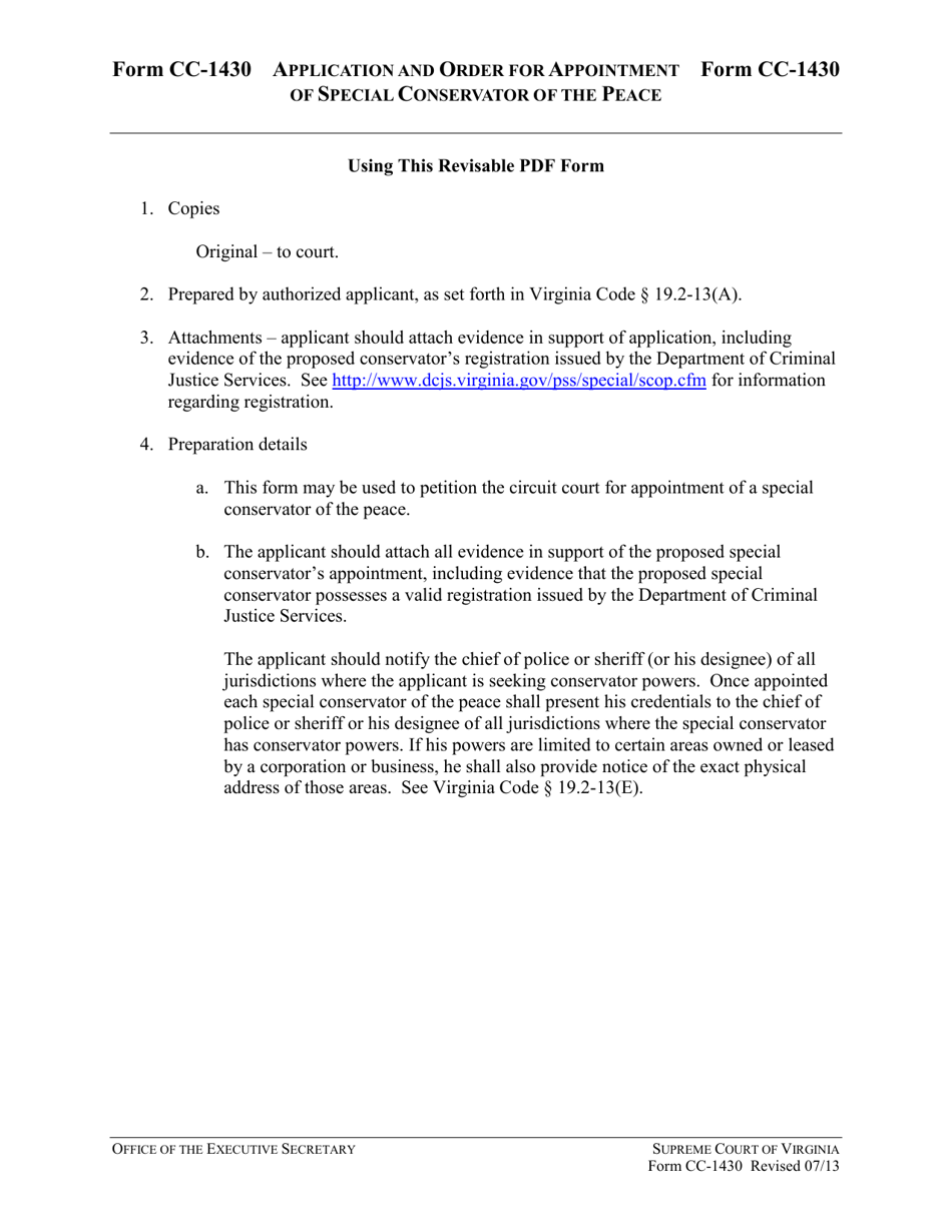 Download Instructions for Form CC-1430 Application and Order for ...