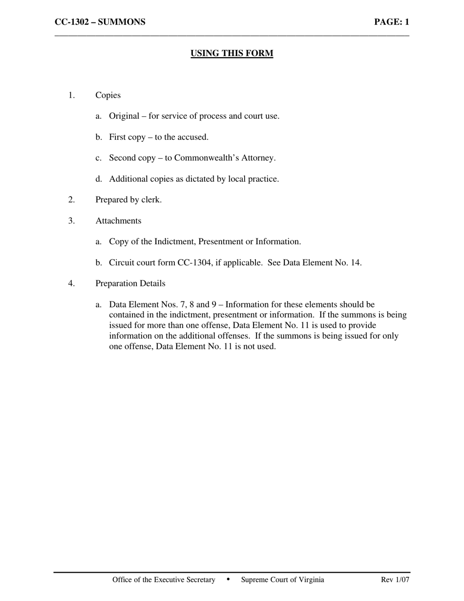 Download Instructions for Form CC-1302 Summons PDF | Templateroller