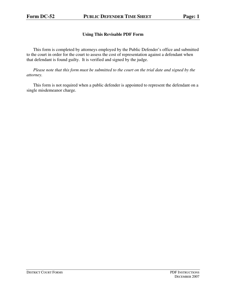 Download Instructions for Form DC-52 Public Defender Time Sheet PDF ...