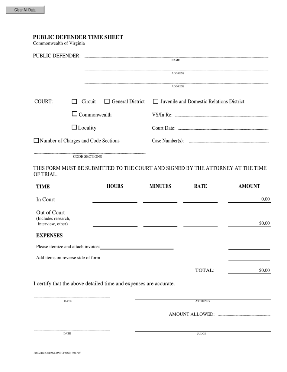 Form DC-52 - Fill Out, Sign Online and Download Fillable PDF, Virginia ...