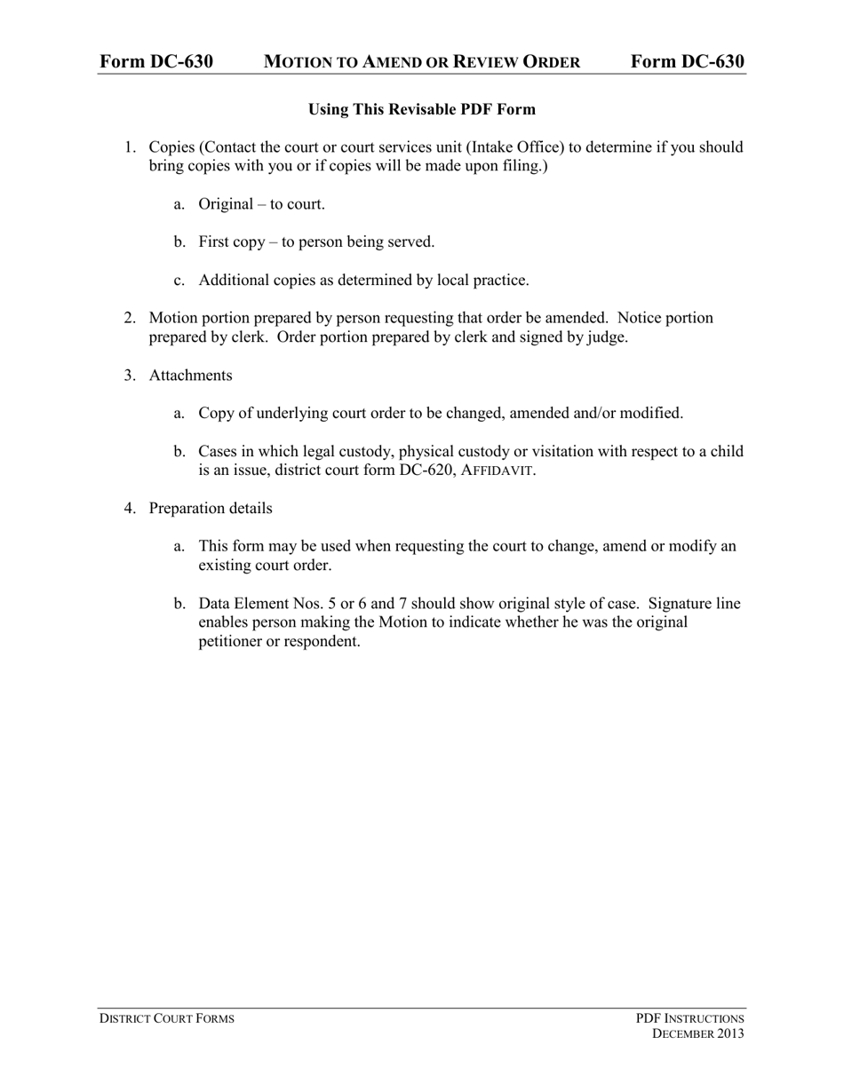 Download Instructions for Form DC-630 Motion to Amend or Review Order ...