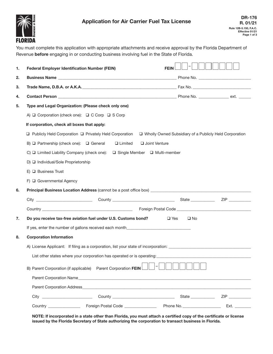 Form DR-176 - Fill Out, Sign Online and Download Printable PDF, Florida ...