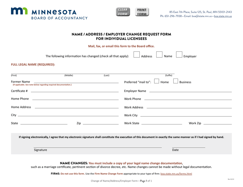 Minnesota Name/Address/Employer Change Request Form for Individual ...