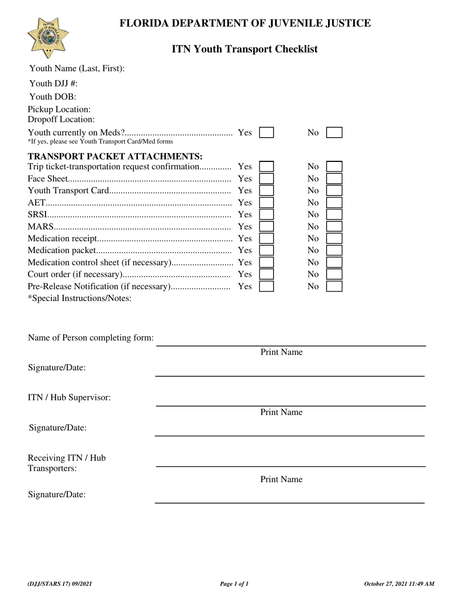 Florida Itn Youth Transport Checklist - Fill Out, Sign Online and ...