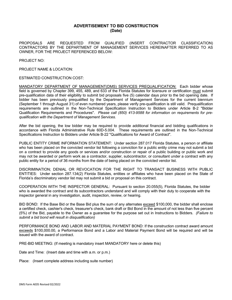 DMS Form AE05 Download Printable PDF or Fill Online Advertisement to ...