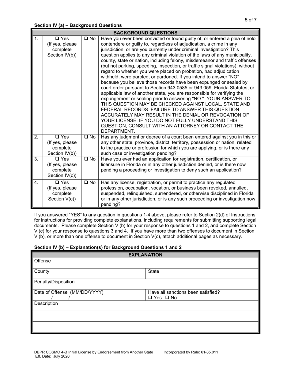Form DBPR COSMO4-B - Fill Out, Sign Online and Download Printable PDF, Florida | Templateroller