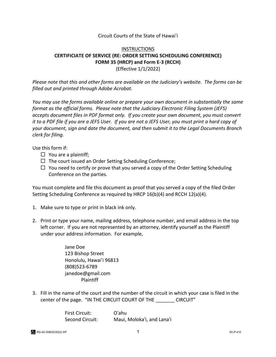 Download Instructions for Form SC-P-410, RCCH E-3, HRCP35 Certificiate ...
