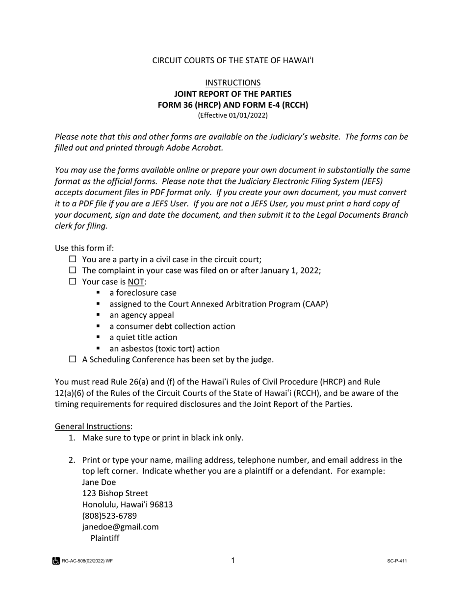 Download Instructions for Form SC-P-411, RCCH E-4, HRCP36 Joint Report ...