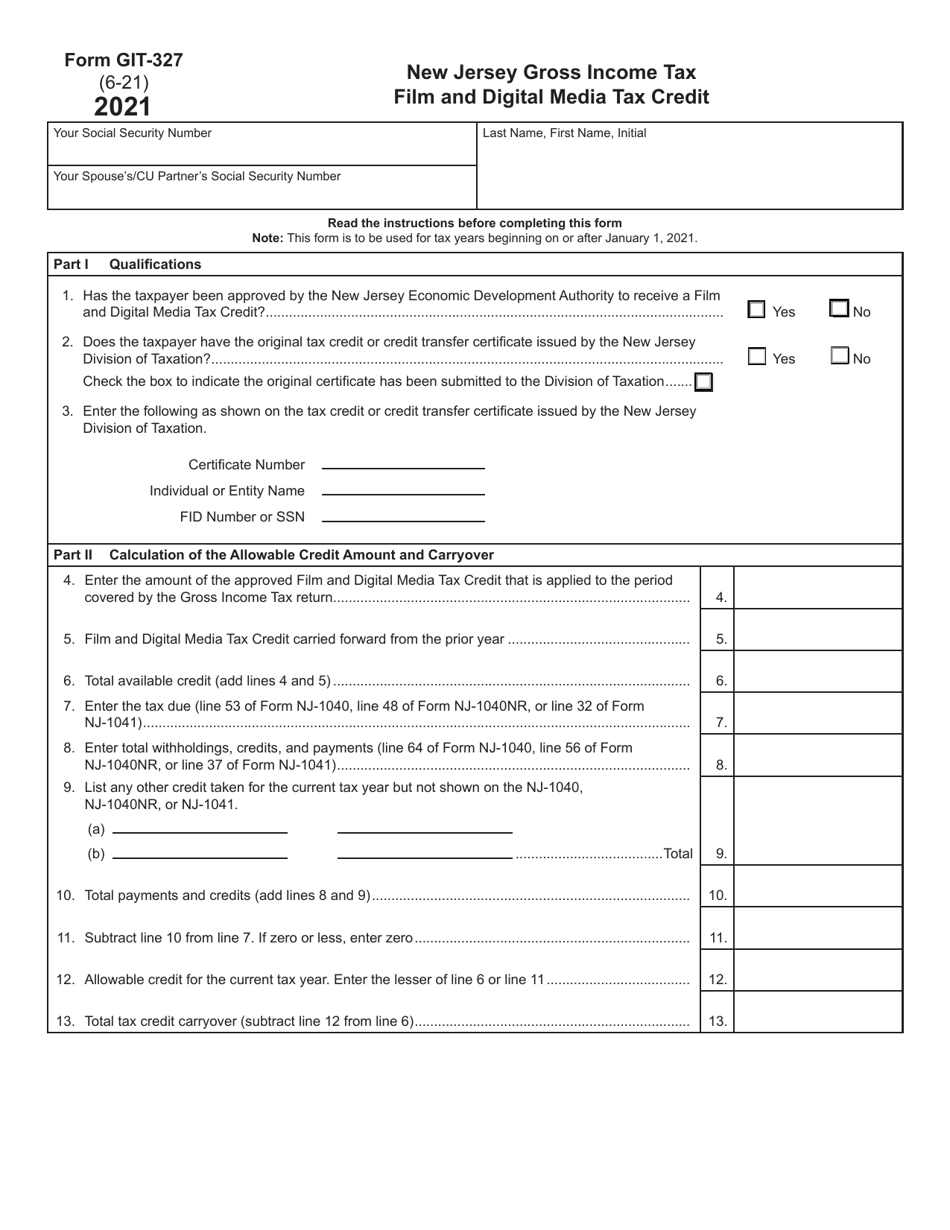 Form GIT-327 - 2021 - Fill Out, Sign Online and Download Fillable PDF ...