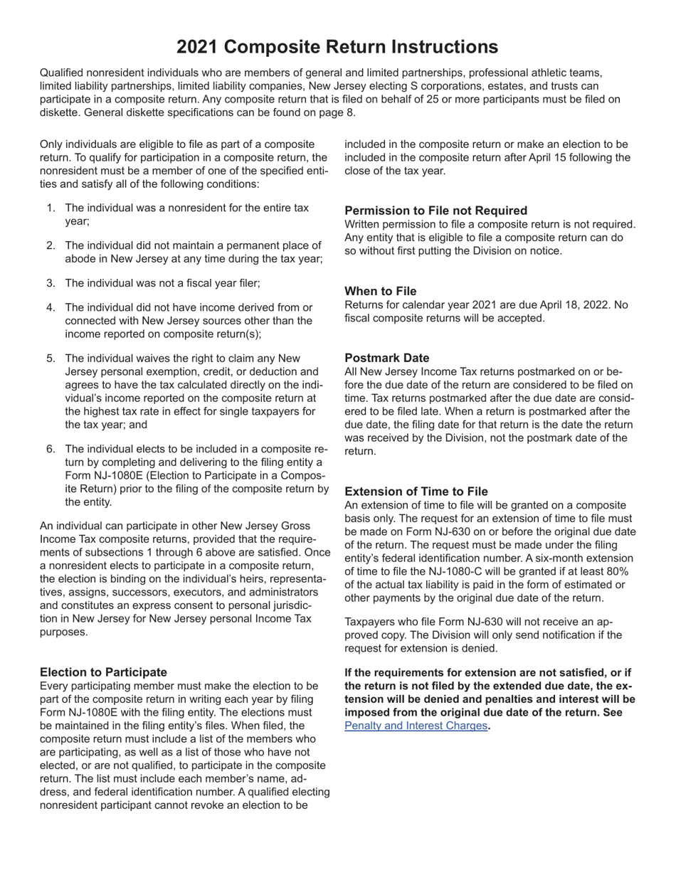 Download Instructions for Form NJ-1080-C, NJ-1080-E PDF, 2021 ...