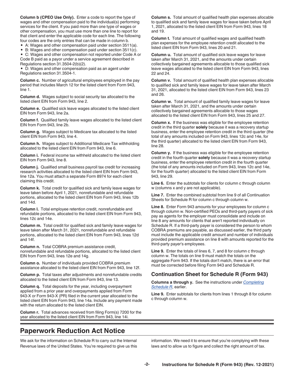 Download Instructions for IRS Form 943 Schedule R Allocation Schedule ... Download Instructions for IRS Form 943 Schedule R Allocation Schedule ...