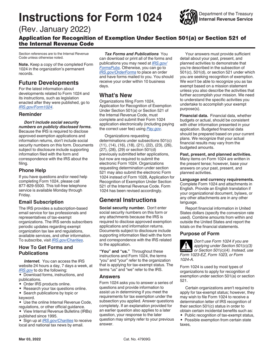 Download Instructions for IRS Form 1024 Application for Recognition of ...