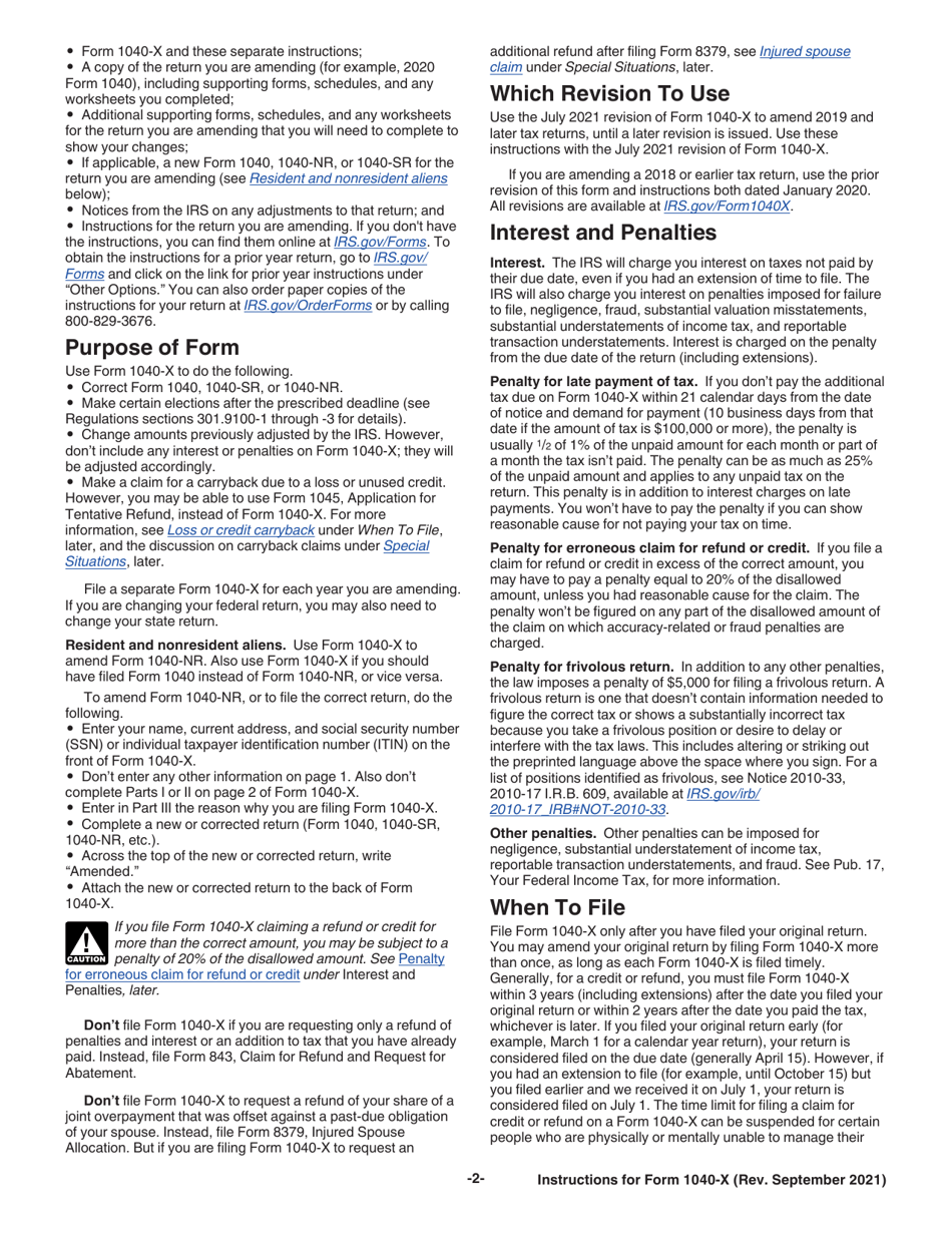 Download Instructions for IRS Form 1040-X Amended U.S. Individual ...