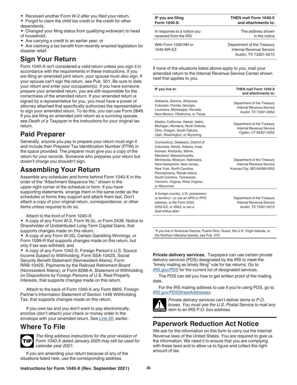 Download Instructions for IRS Form 1040-X Amended U.S. Individual ...
