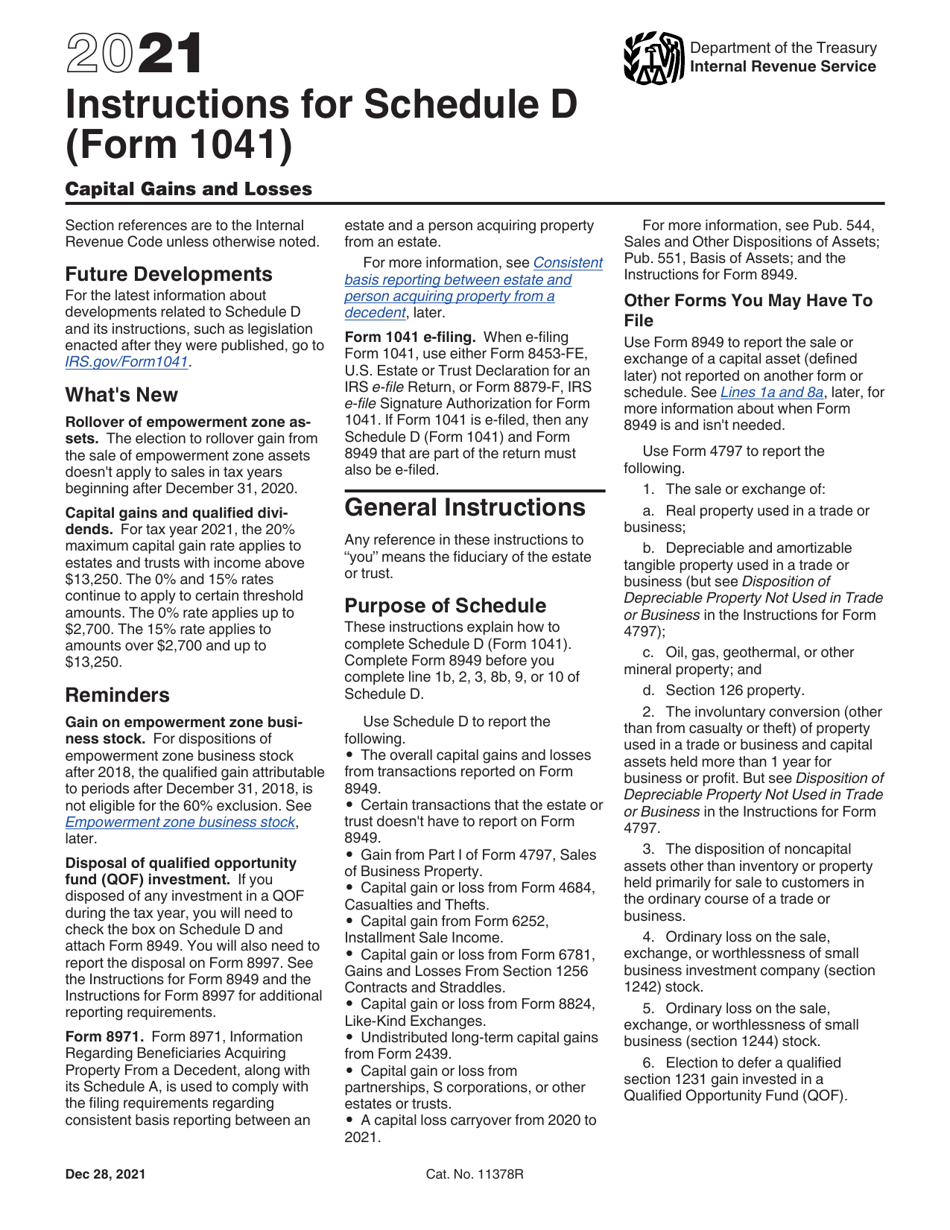 Download Instructions for IRS Form 1041 Schedule D Capital Gains and ...