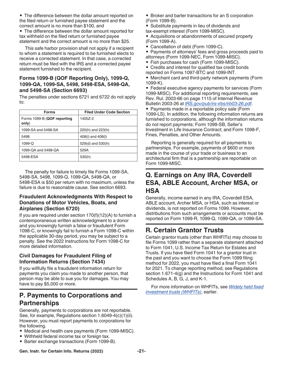 Download Instructions for IRS Form 1096, 1097, 1098, 1099, 3921, 3922, 5498, W-2G PDF, 2022 ...