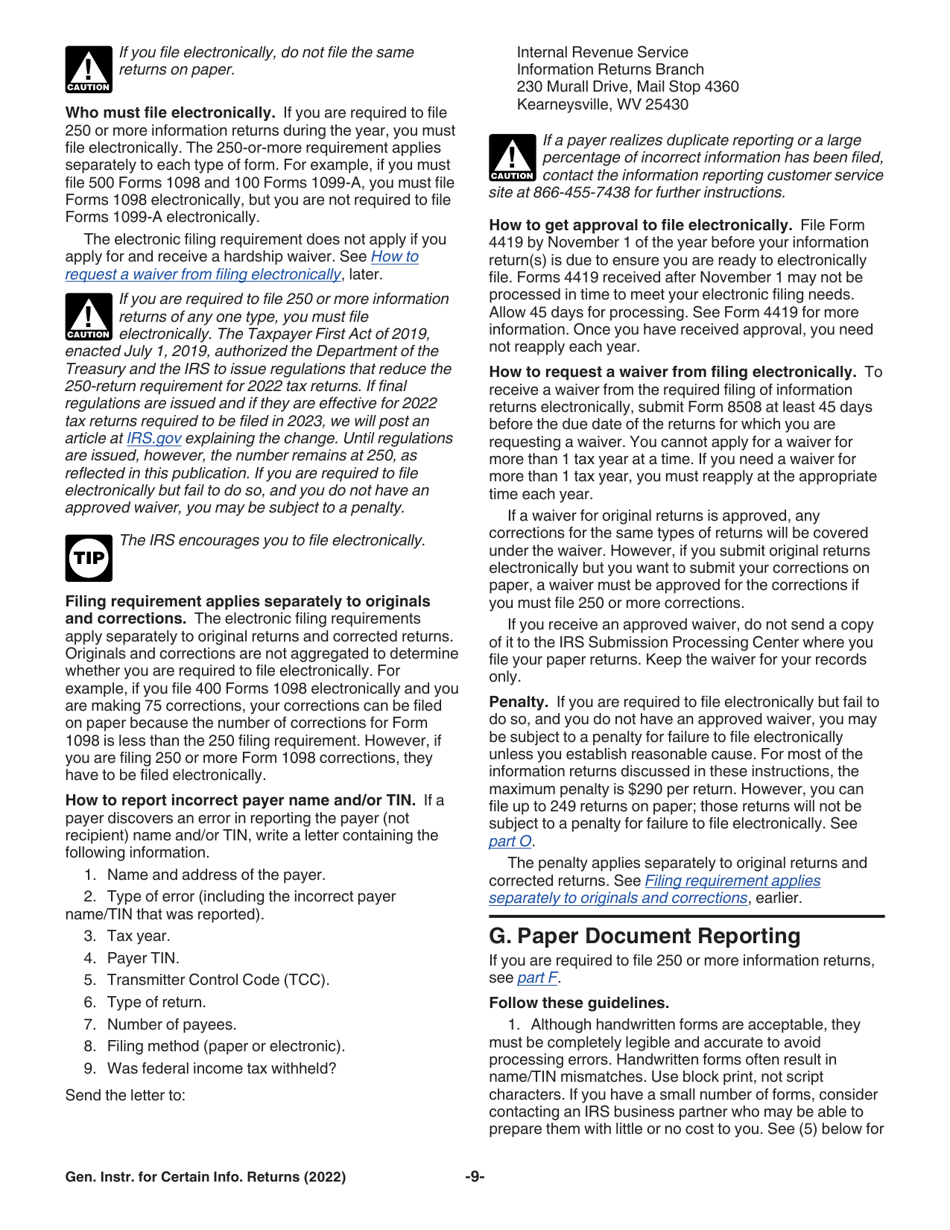 Download Instructions for IRS Form 1096, 1097, 1098, 1099, 3921, 3922, 5498, W-2G PDF, 2022 ...